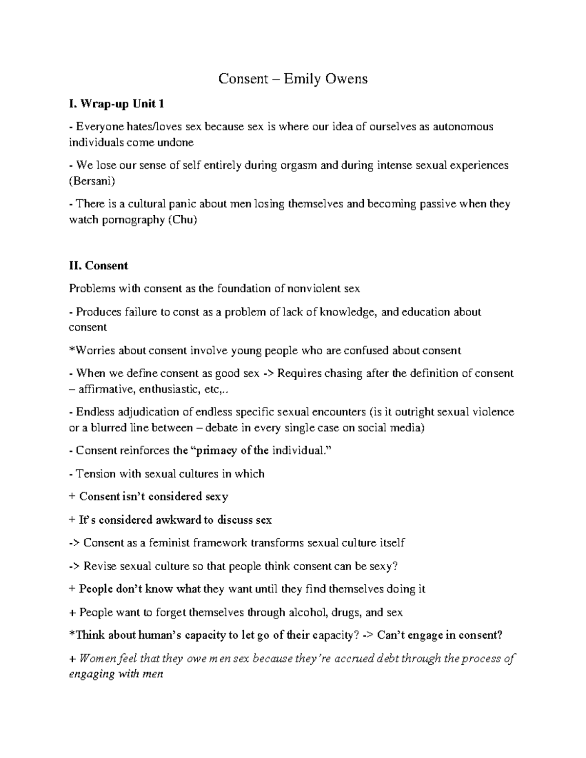 Consent - Emily Owens - Lecture note cover reading material - Consent ...