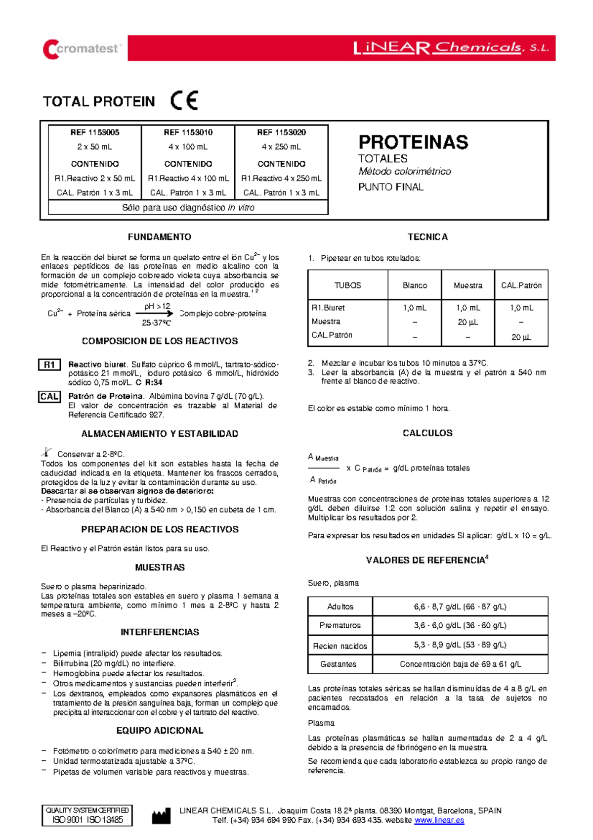 66 1153005 C - Inserto - TOTAL PROTEIN REF 1153005 REF 1153010 REF ...