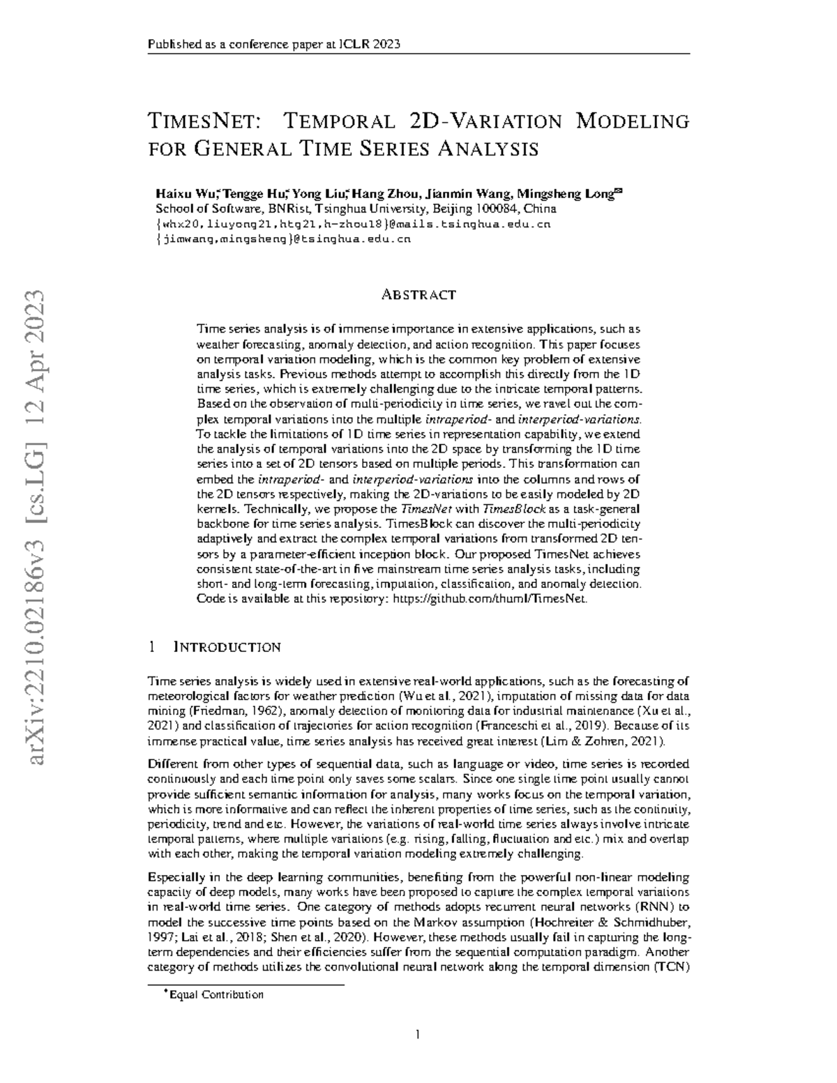 2210 Artigo Leitura Timesnet Temporal 2d Variation Modeling For General Time Series
