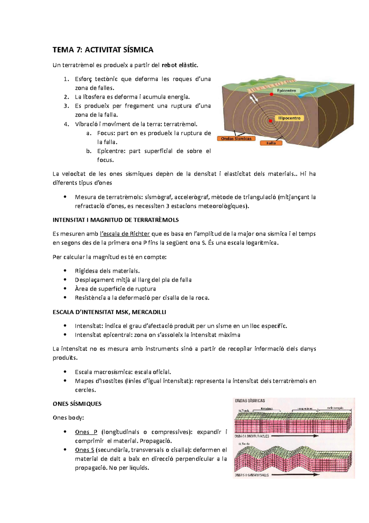 TEMA 7- Activitat sísmica - TEMA 7: ACTIVITAT SÍSMICA Un terratrèmol es produeix a partir del ...