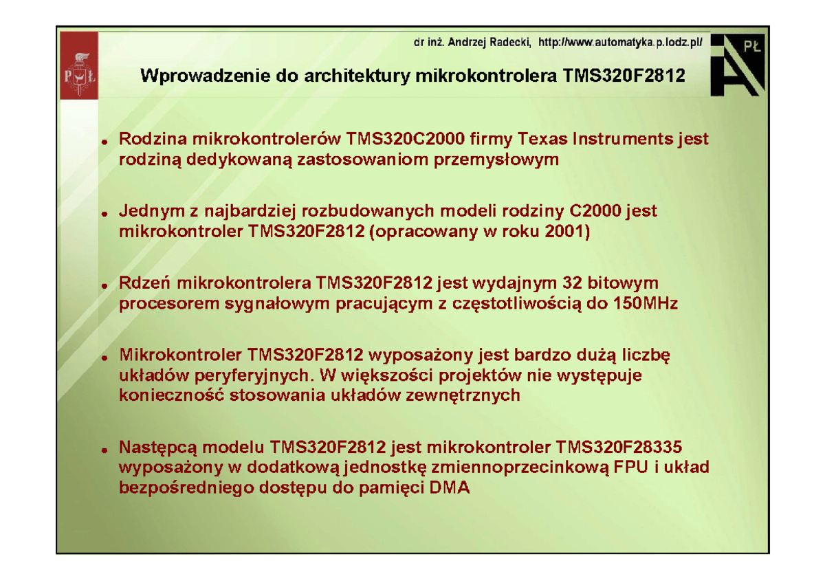 Tm 08 - wykład TM - Wprowadzenie do architektury mikrokontrolera ...