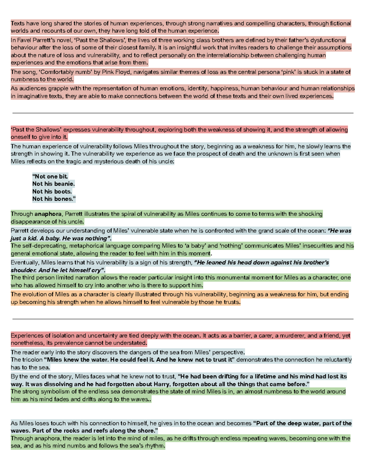 Texts and Human Experiences - Past the Shallows (20-20 essay) - Texts ...