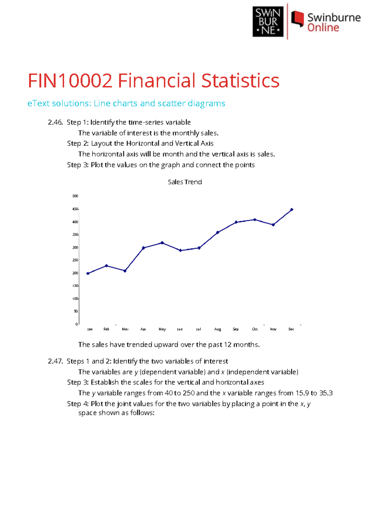 1.6 Exercise solutions 2.46 etc - FIN10002 Financial Statistics eText solutions: Line charts and ...