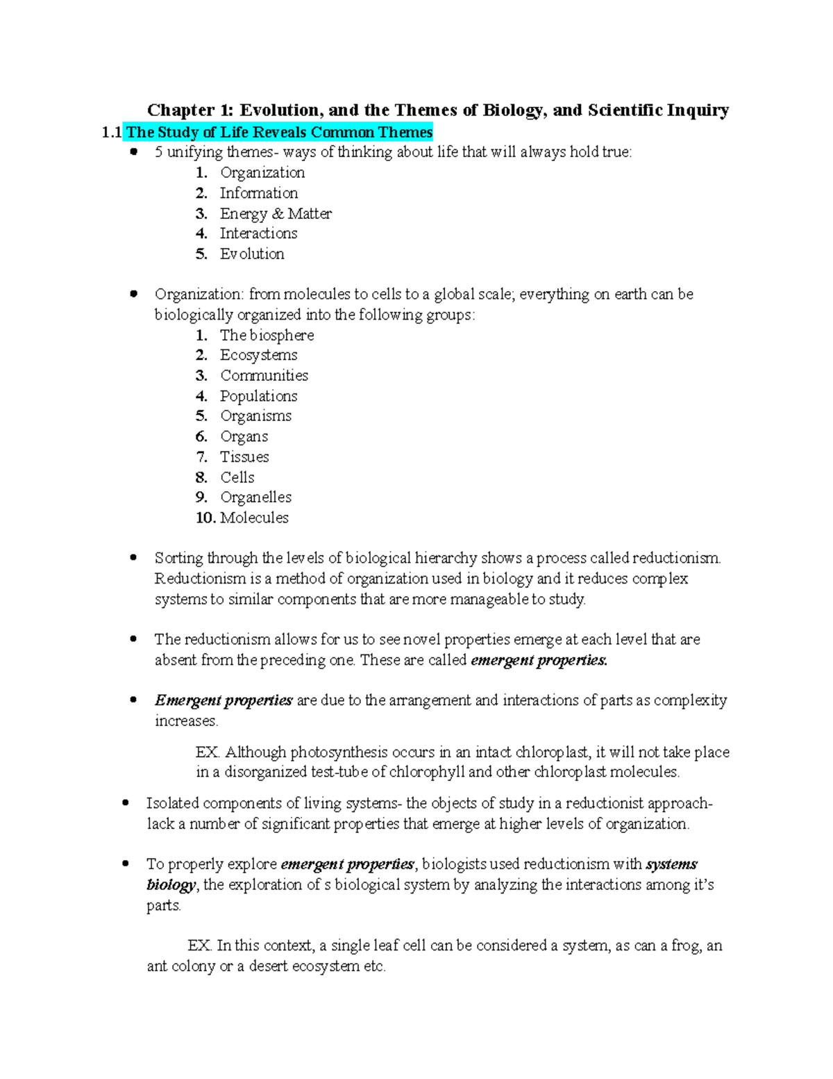 Chapter 1 Bio Notes - Chapter 1: Evolution, and the Themes of Biology ...