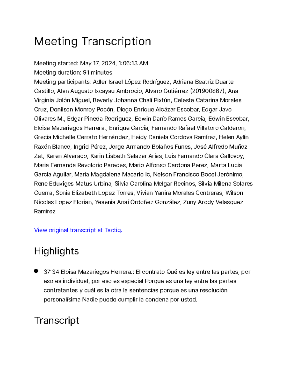 Meeting Transcription - Meeting Transcription Meeting started: May 17 ...