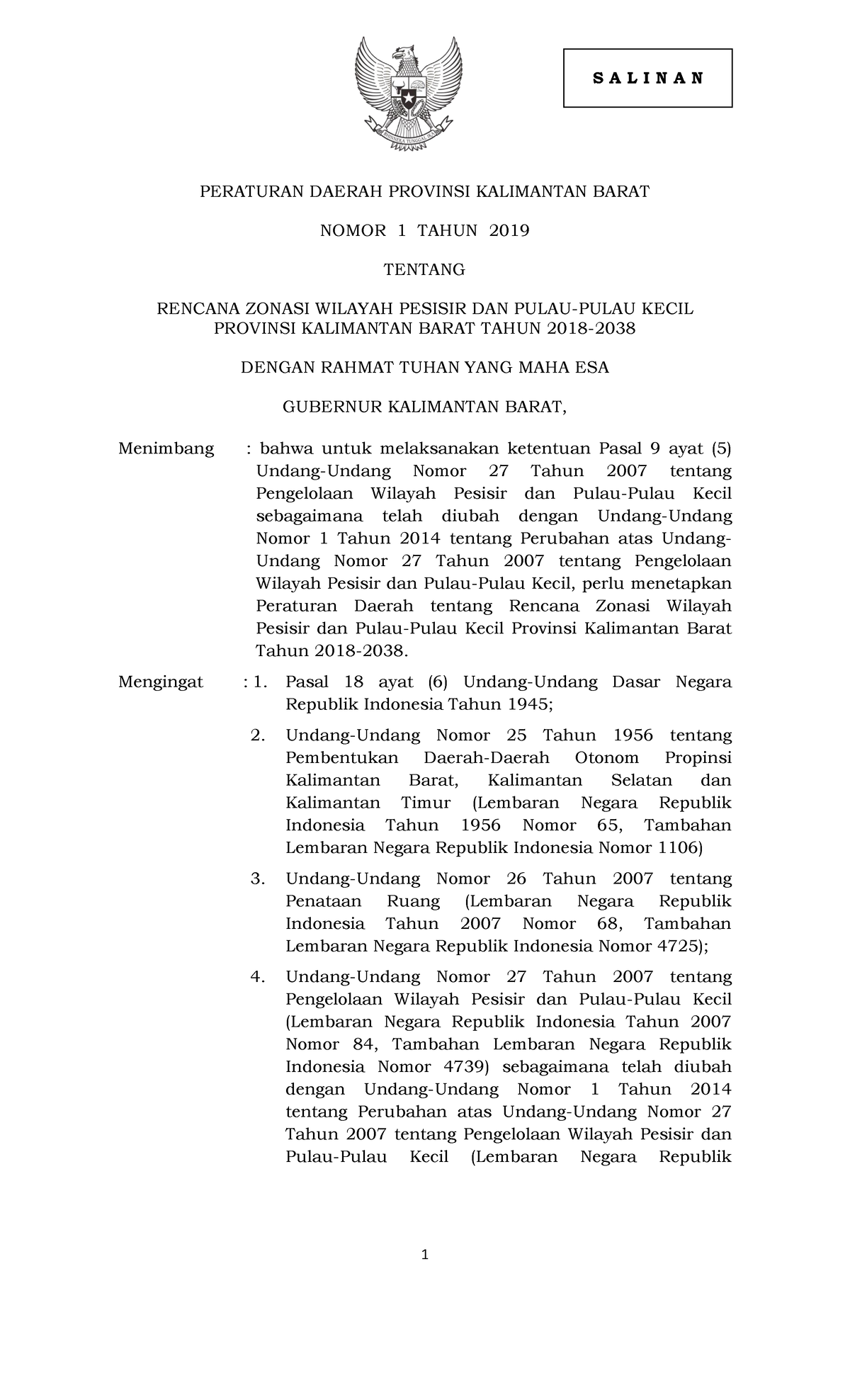 Perda No 1 Tahun 2019 ttg rencana-zonasi-wilayah-pesisir N - PERATURAN ...