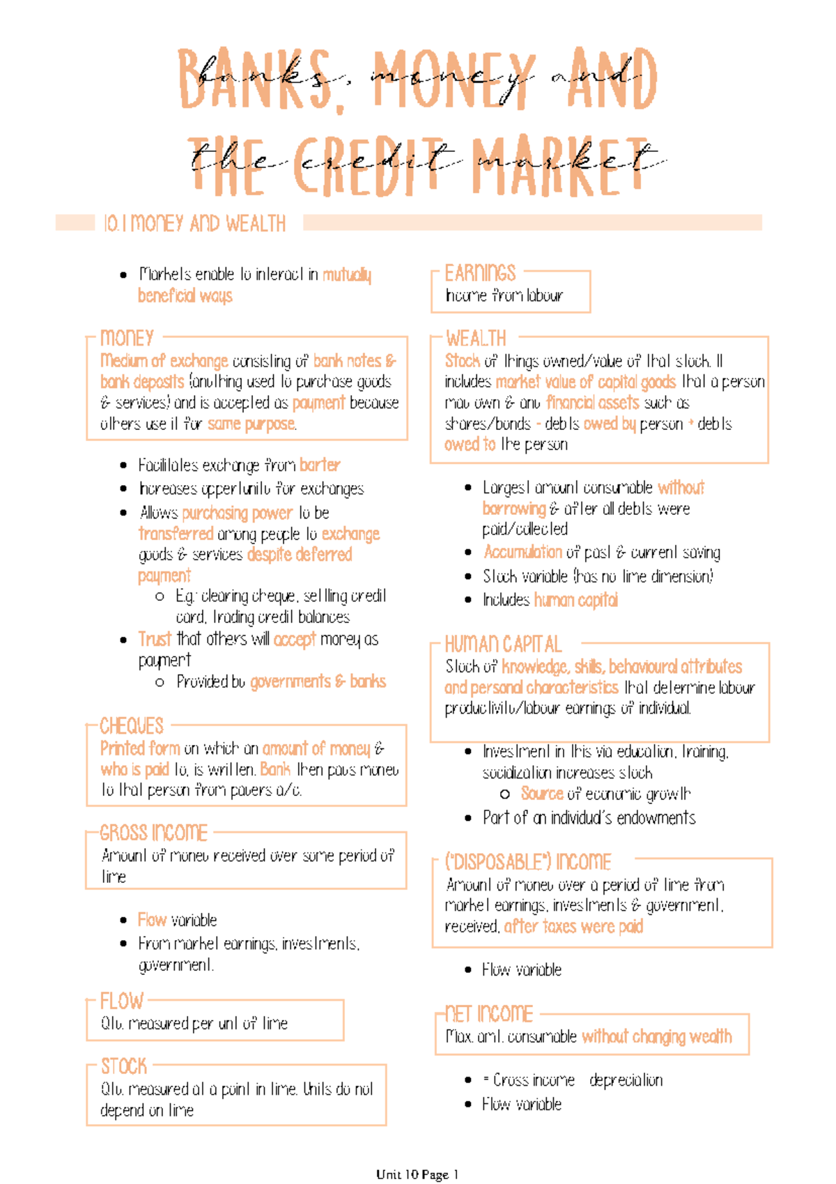 Econ 144 Unit 10 Notes - Banks, Money and the Credit Market - 10 MONEY ...
