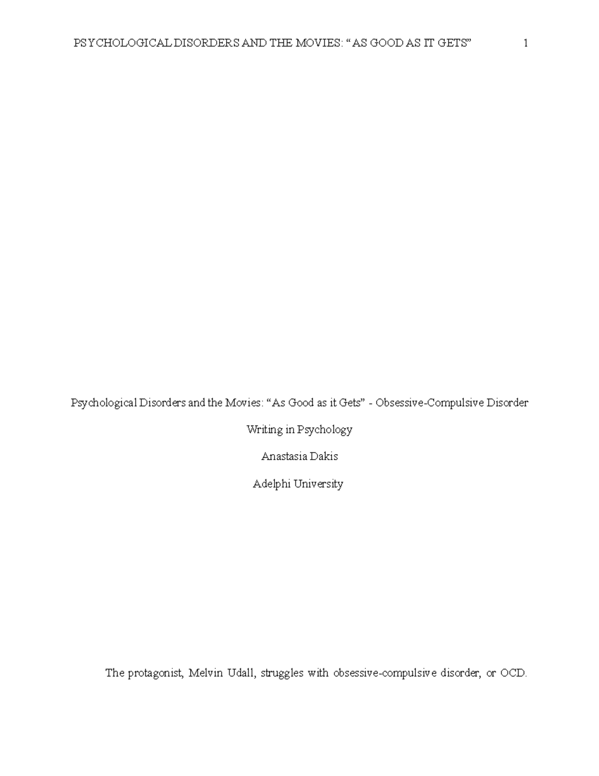 WIP Movie Assignment 1 - Psychological Disorders and the Movies: “As ...