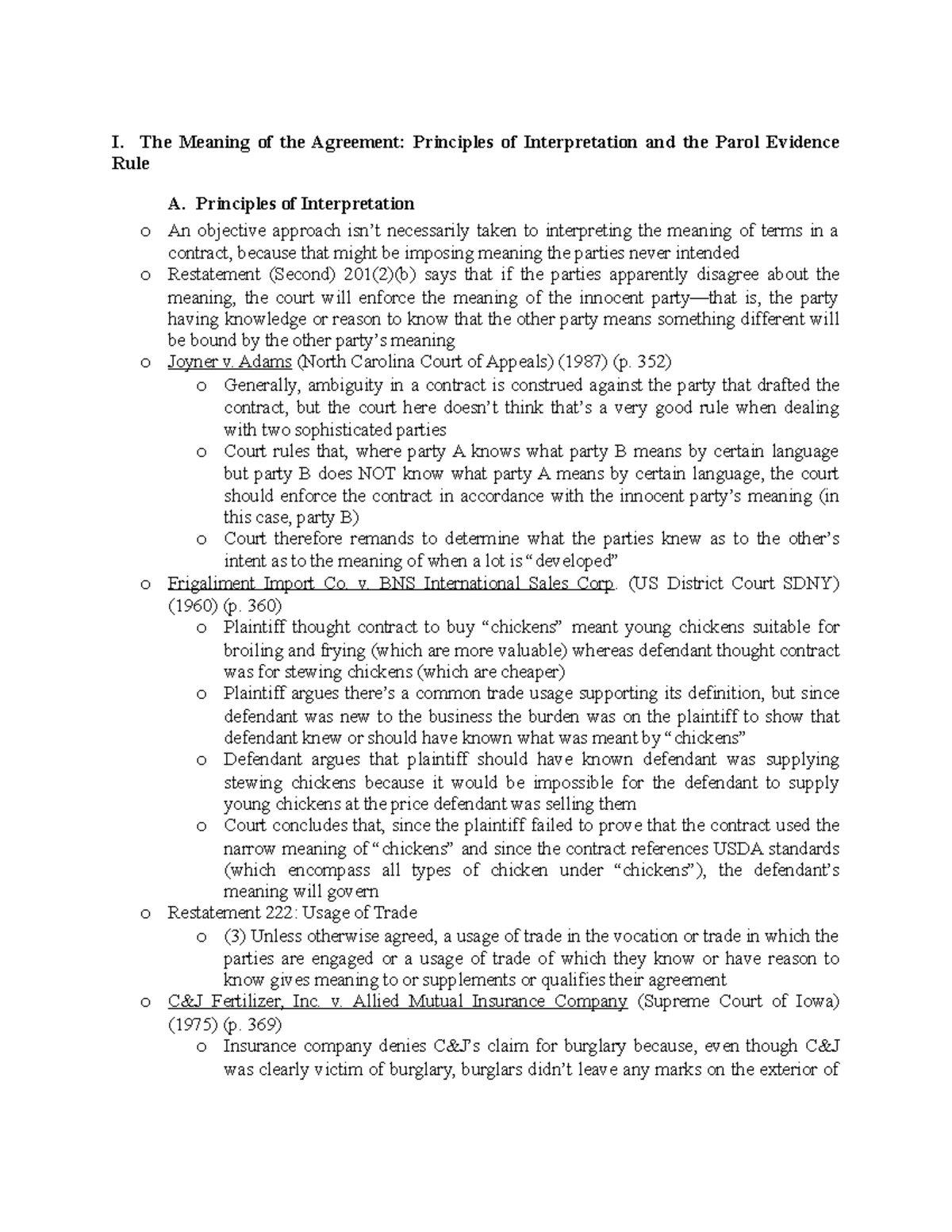 Principles of Interpretation and the Parol Evidence Rule in Contracts - Studocu