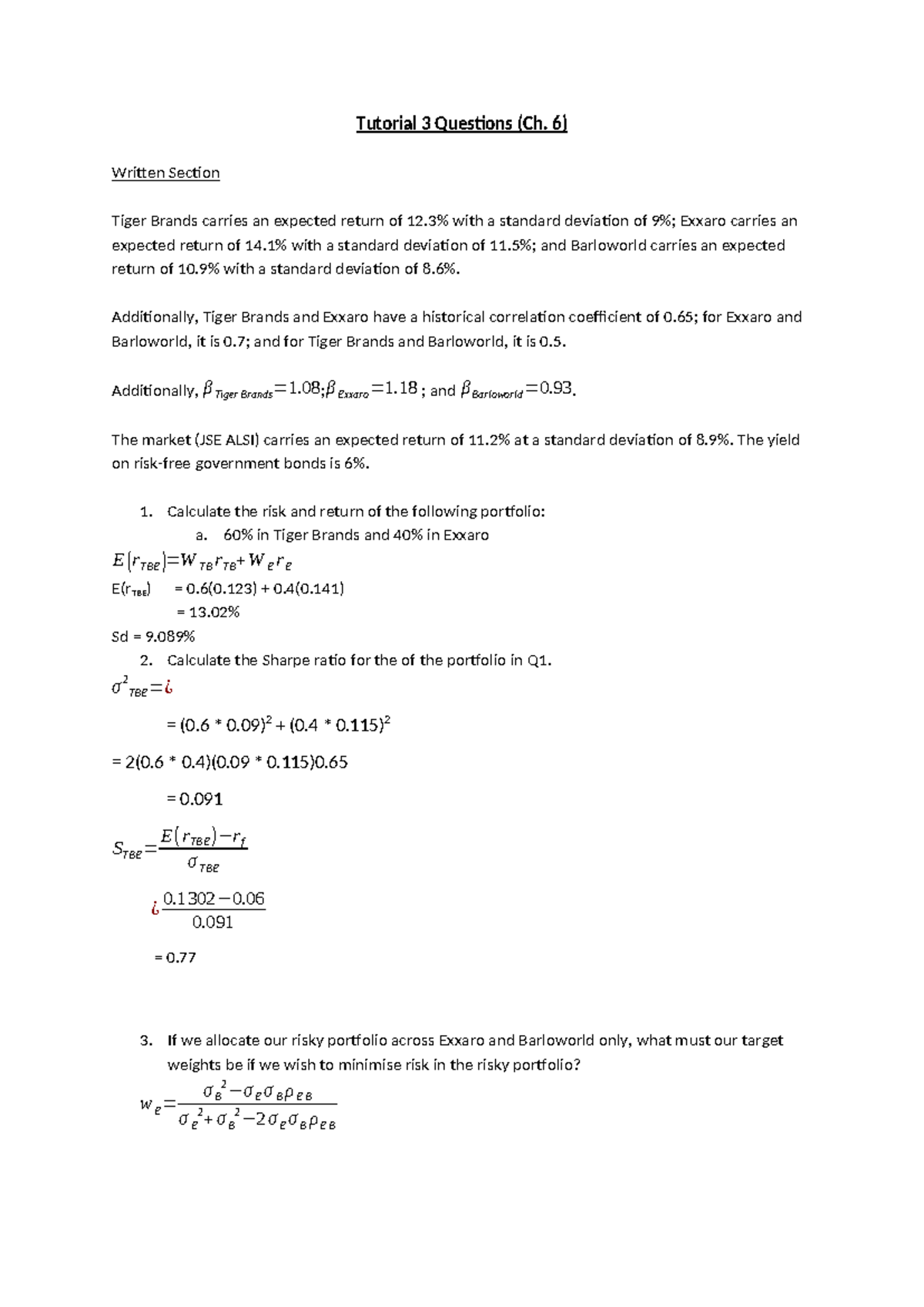 3. Tutorial 3 Questions 2024 (Ch. 6) - Tutorial 3 Questions (Ch. 6) Written Section Tiger Brands ...