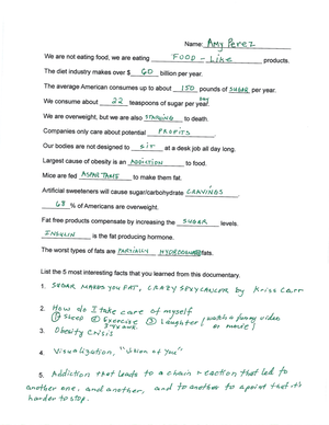 Fed-Up Movie Lecture Note Answer Questions - Fed Up Movie Notes Name ...