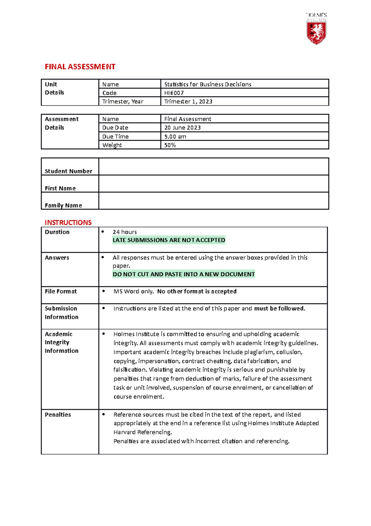 Solved statistics - FINAL ASSESSMENT Unit Details Name Statistics for ...