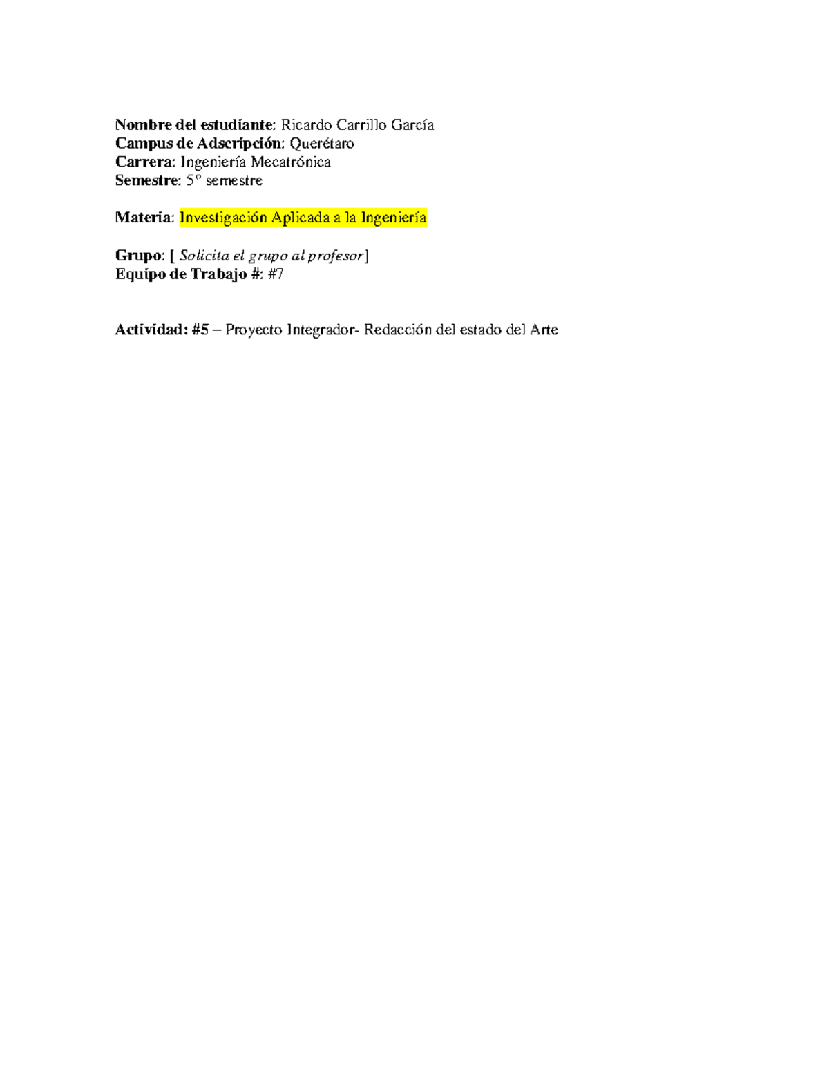 A5 CGR - Nombre del estudiante: Ricardo Carrillo García Campus de ...