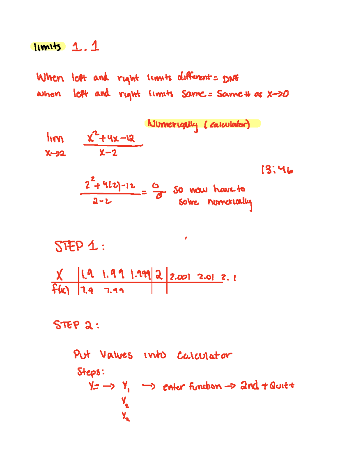 Section 1 - 1.1 lecture notes - MATH 142 - 1 Limits: Graphically and ...