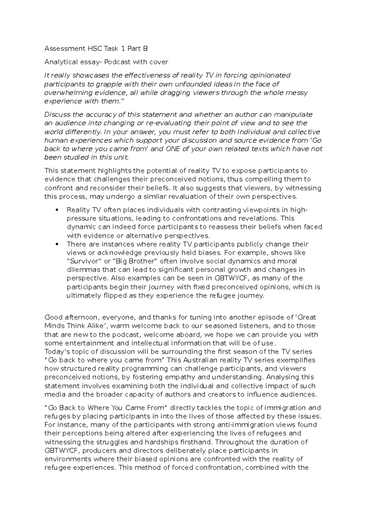 Assessment HSC Task 1 Part B - " Discuss the accuracy of this statement ...