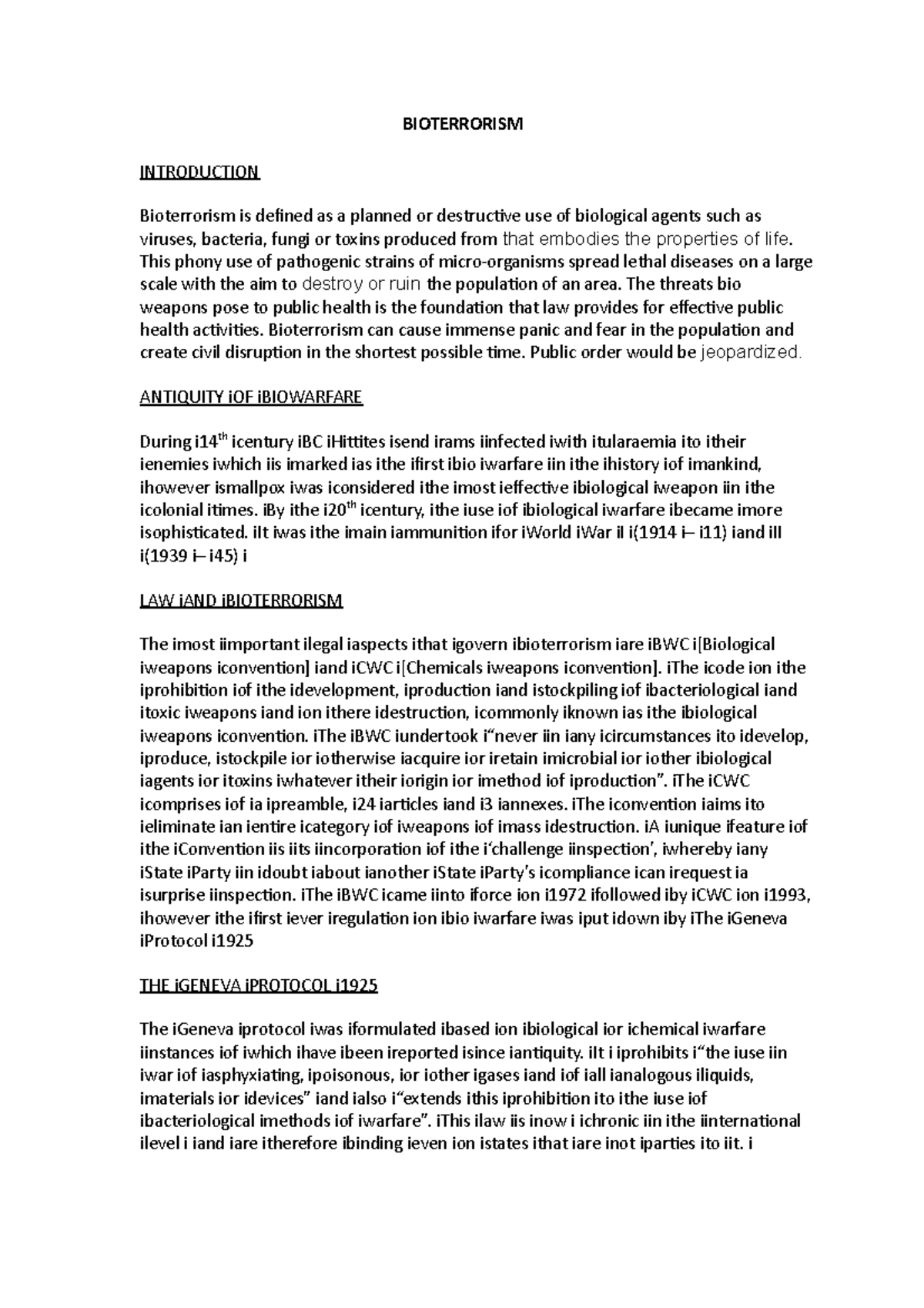 Bioterrorism - BIOTERRORISM INTRODUCTION Bioterrorism is defined as a ...