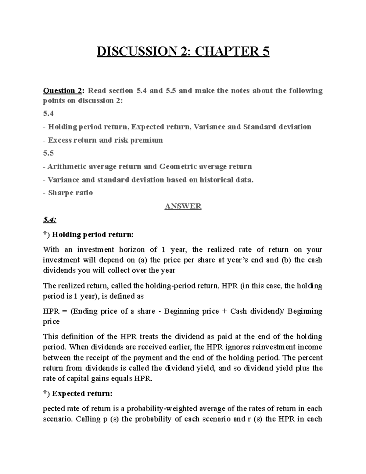 ĐTTC - Discussion 2 - DISCUSSION 2: CHAPTER 5 Question 2: Read section ...