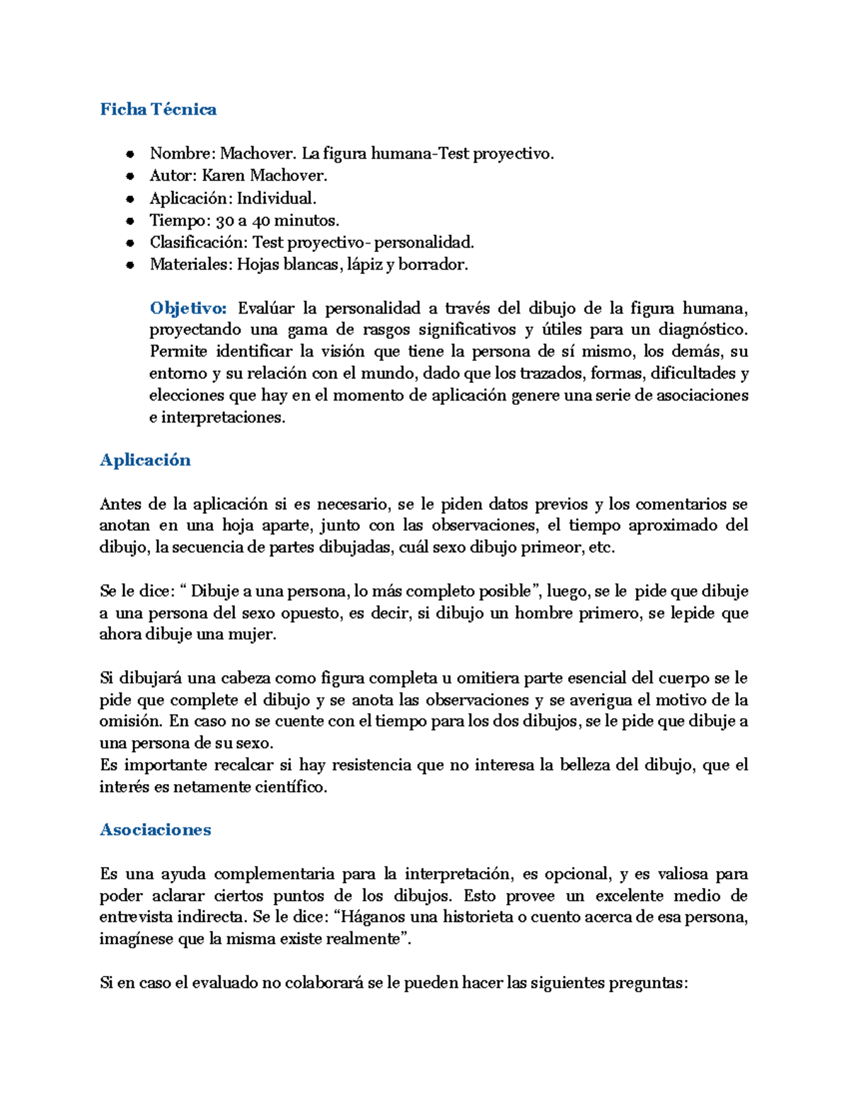 Ficha tecnica del Test de la Figura Humana de Machover - Ficha Técnica ...