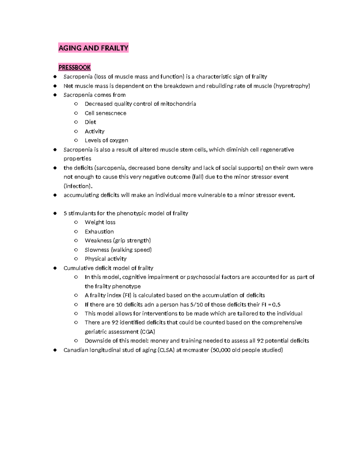 Aging AND Frailty - notes - AGING AND FRAILTY PRESSBOOK Sacropenia ...