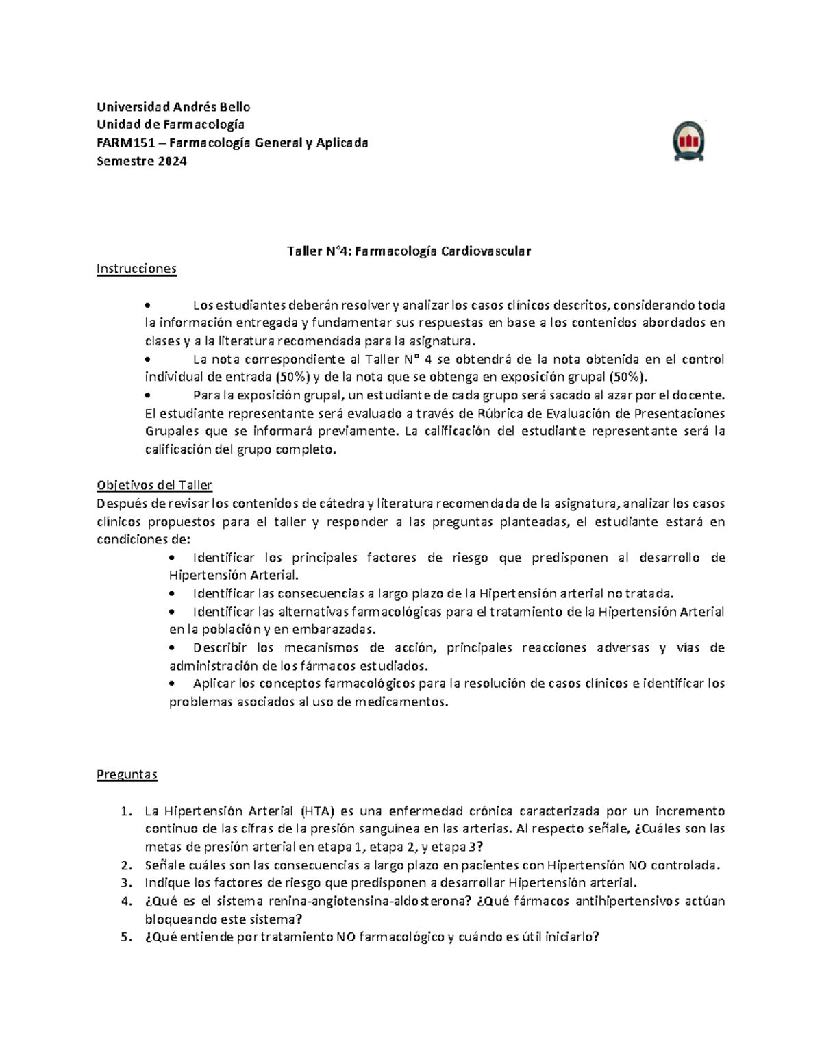 Taller+N%C2%B04+Farmacolog%C3%ADa+Cardiovascular+FARM151 - Universidad ...