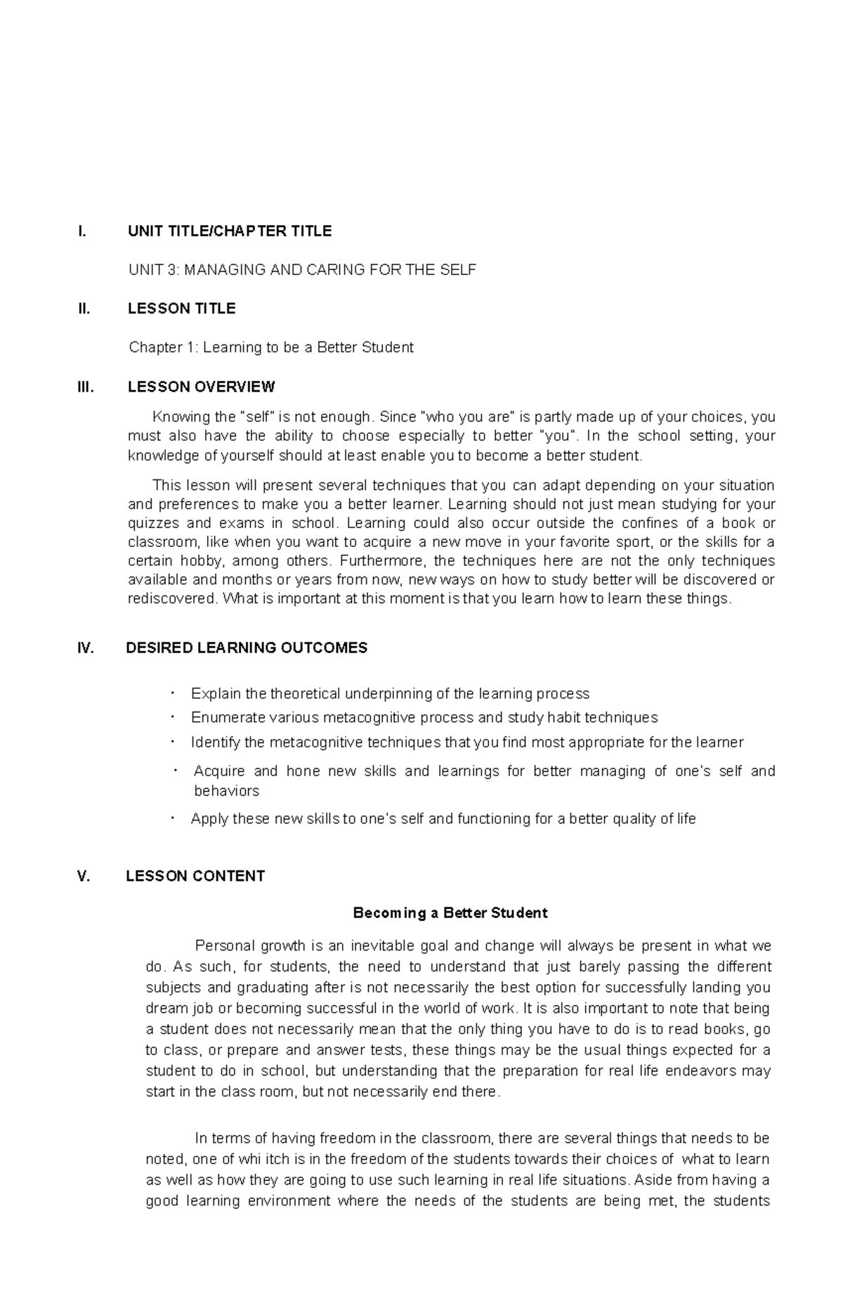 Ge Self Unit 3 Module Lecture Notes I Unit Title Chapter Title