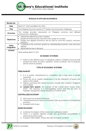 Module-No.-2 Applied Eco IL1 - PAASCU Accredited Bureau of Immigration ...