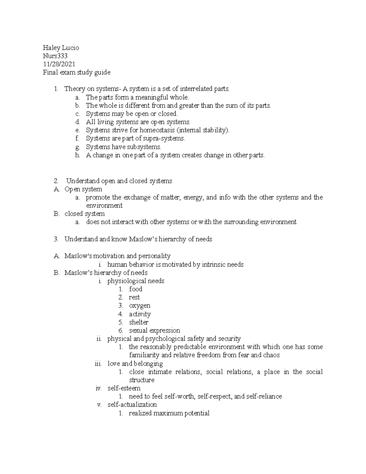 333 final study guide - Haley Lucio Nurs 11/28/ Final exam study guide ...
