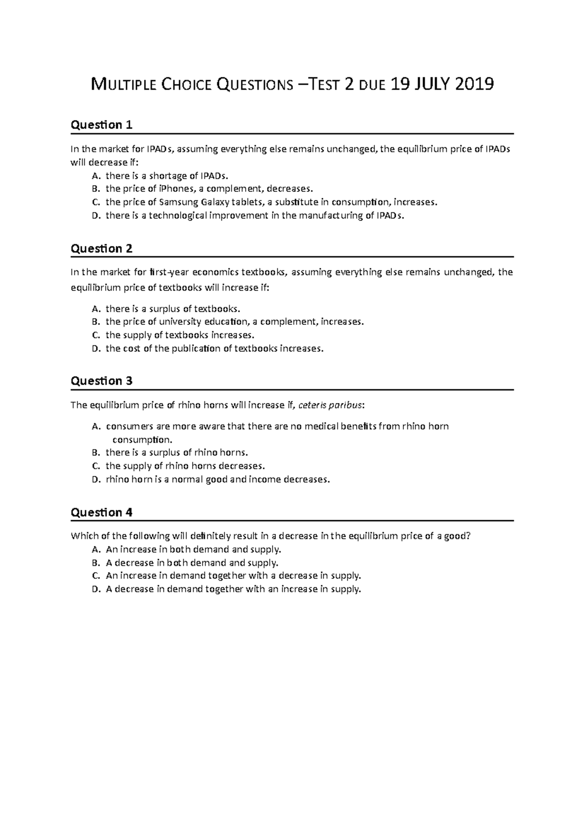 Economics Test 2-2019 - MULTIPLE CHOICE QUESTIONS –TEST 2 DUE 19 JULY ...