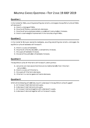 Economics I Multiple Choice Questions Testbank - Multiple Choice ...