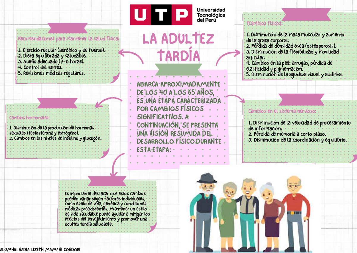 Organizador Gráfico Mapa Conceptual Creativo Rosa - LA ADULTEZ TARDÍA TCambios físicos: 1. - Studocu