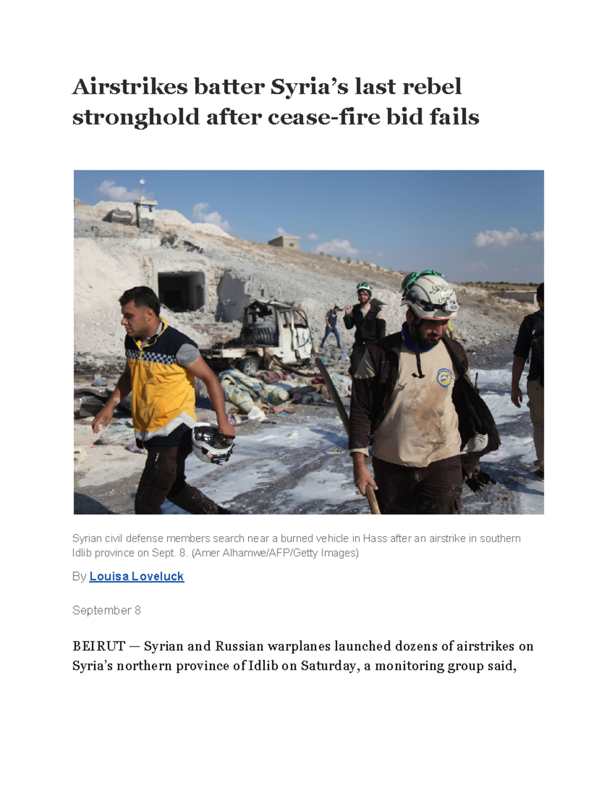 Airstrikes Batter Syrias Last Rebel Stronghold After Cease Fire Bid