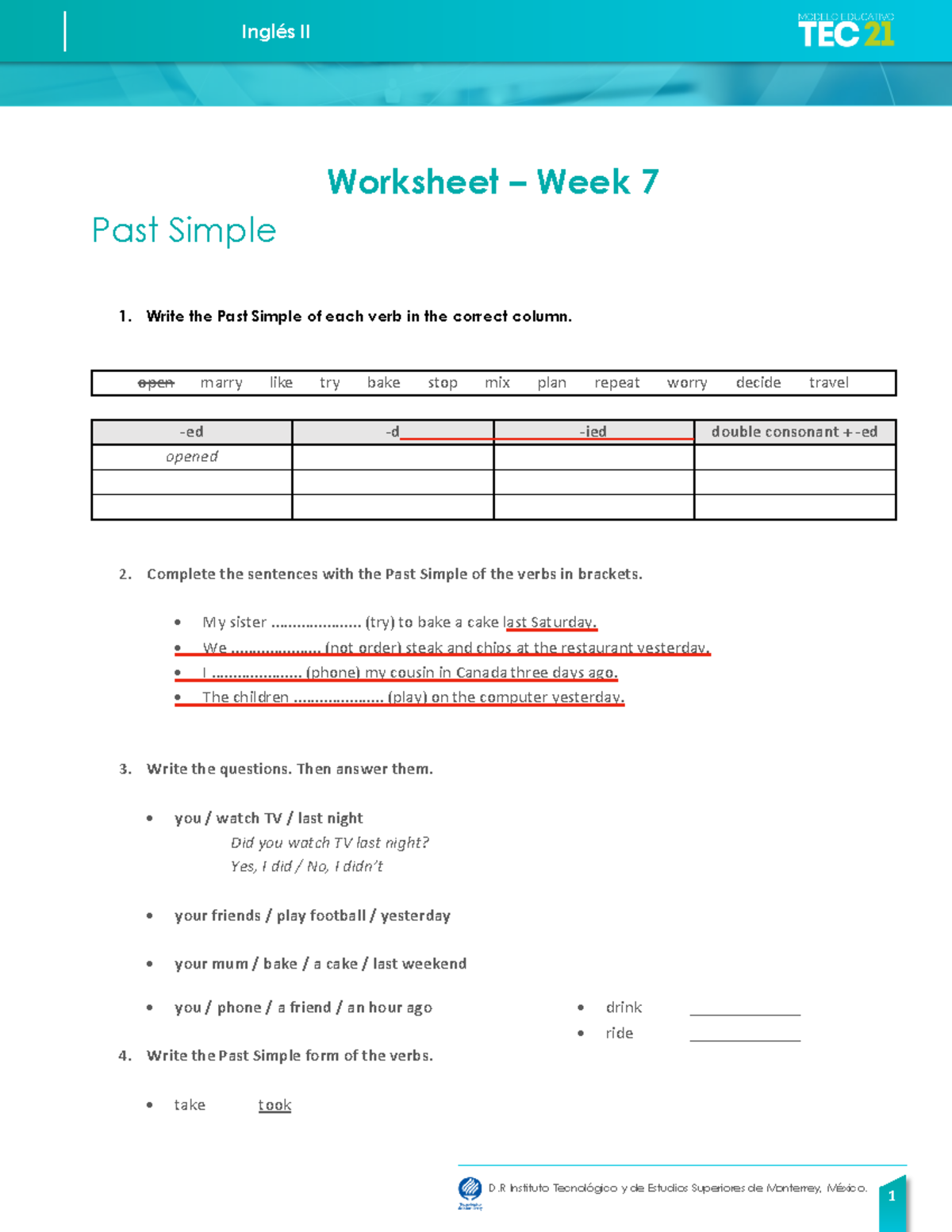 Worksheet Week7 - para practicar - D Instituto TecnolÛgico y de Estudios Superiores de Monterrey ...