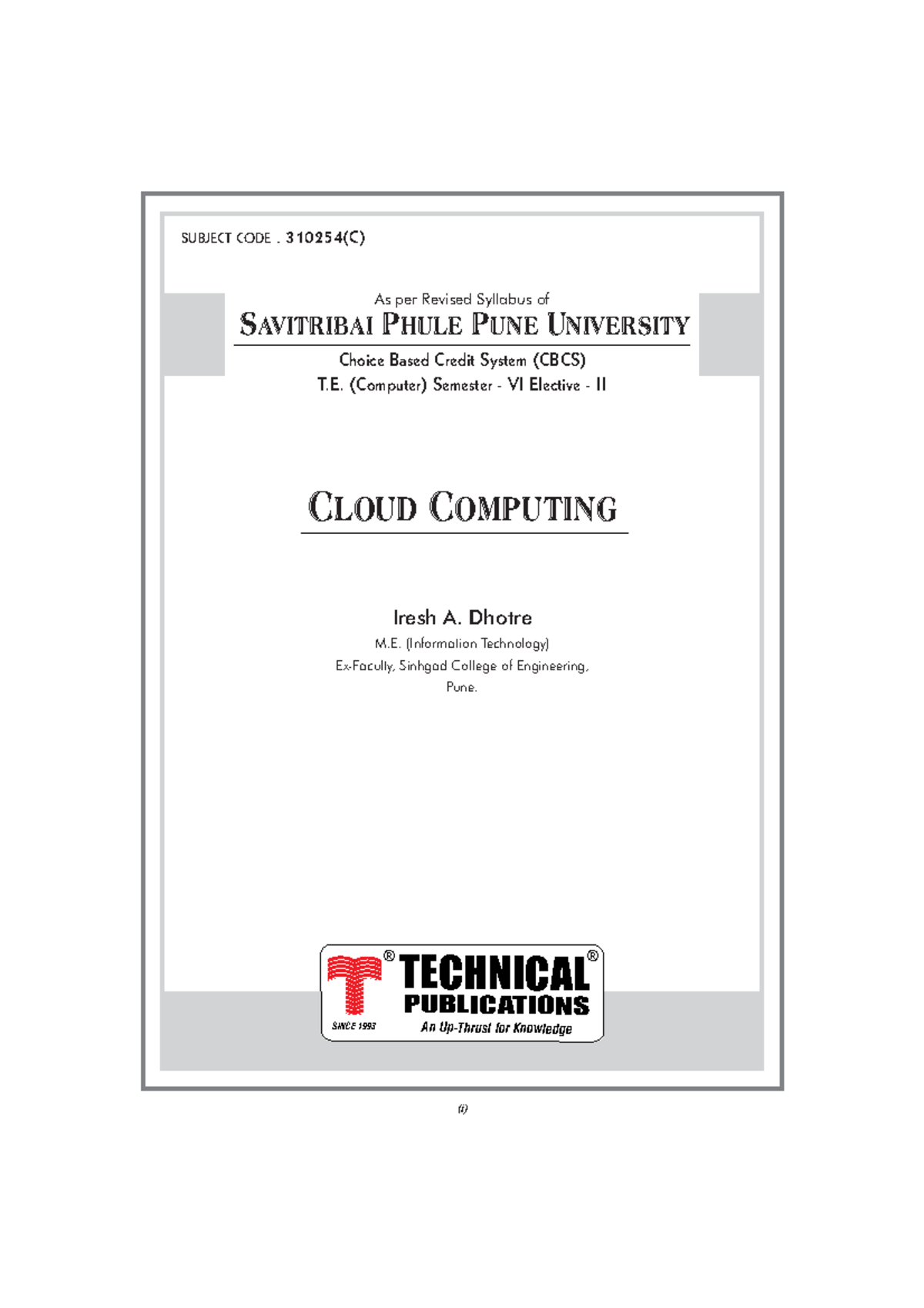 Cloud Computing - i am final year student - (i) SUBJECT CODE : 310254(C ...