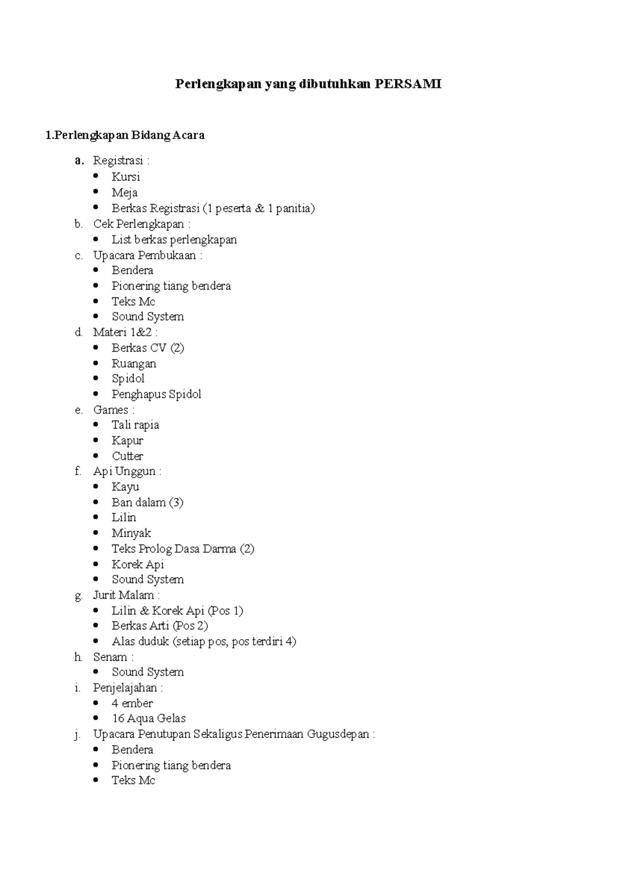 Perlengkapan Persami Angkatan 4 - Perlengkapan yang dibutuhkan PERSAMI ...