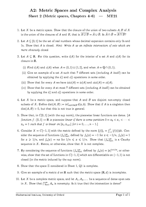 Sheet 8 - A2: Metric Spaces and Complex Analysis Sheet 8, sections 11 ...