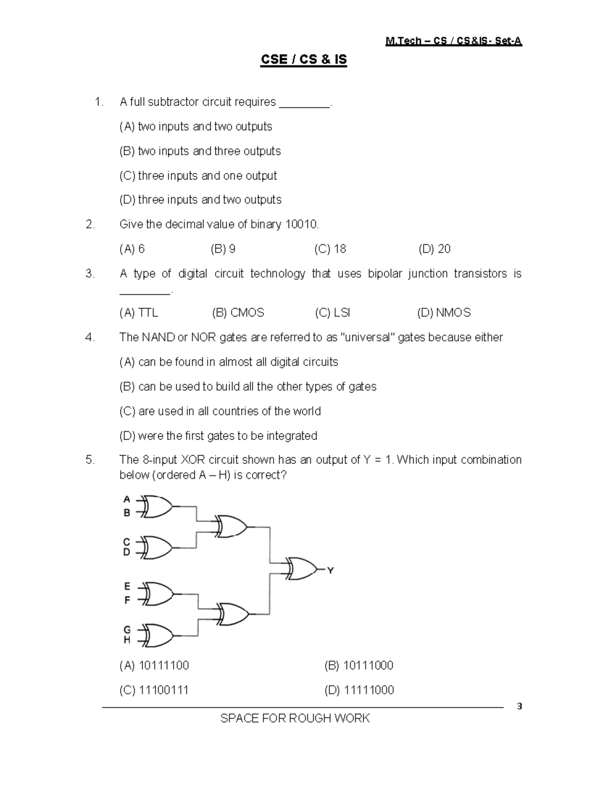 CSE - CSE notes - M – CS / CS&IS- Set-A CSE / CS & IS SPACE FOR ROUGH ...