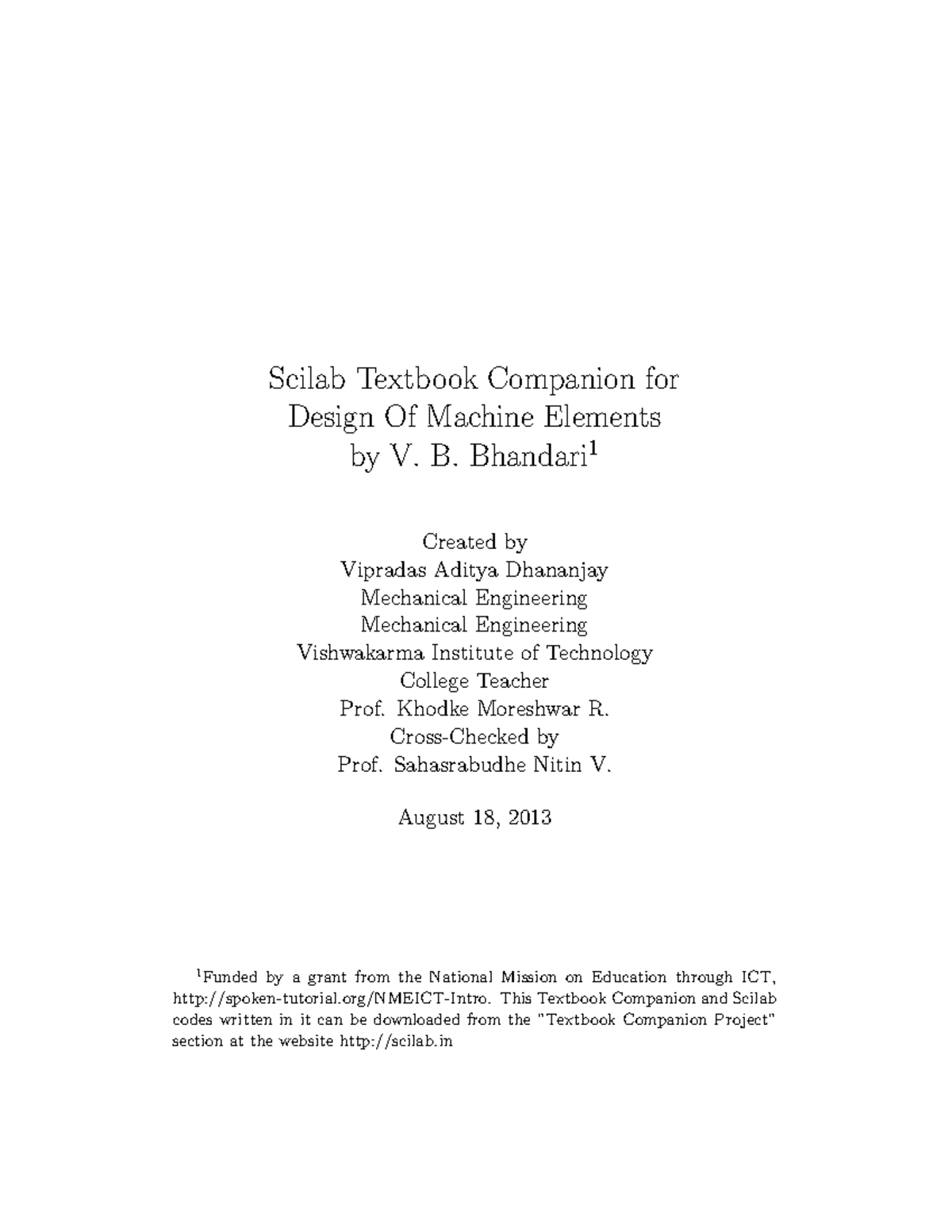 Pdfcoffee - Scilab Textbook Companion for Design Of Machine Elements by ...