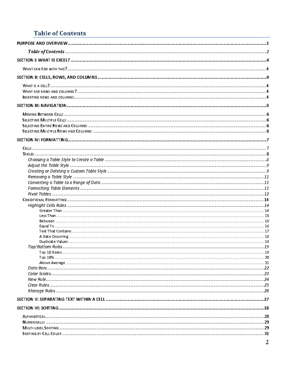 Microsoft Excel👉🏼 - Excel formula sheet - Table of Contents PURPOSE AND ...