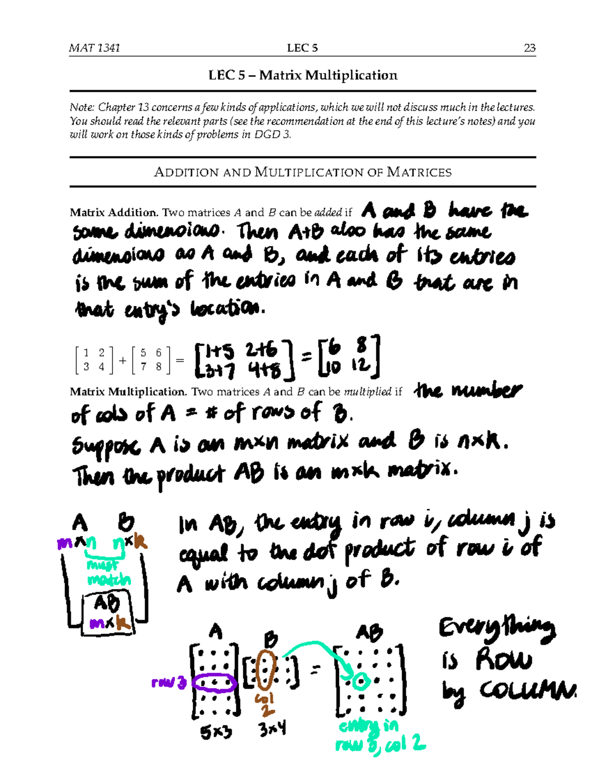 MAT 1341 Lecture 5 Partially Filled - MAT 1341 LEC 5 23 LEC 5 – Matrix ...