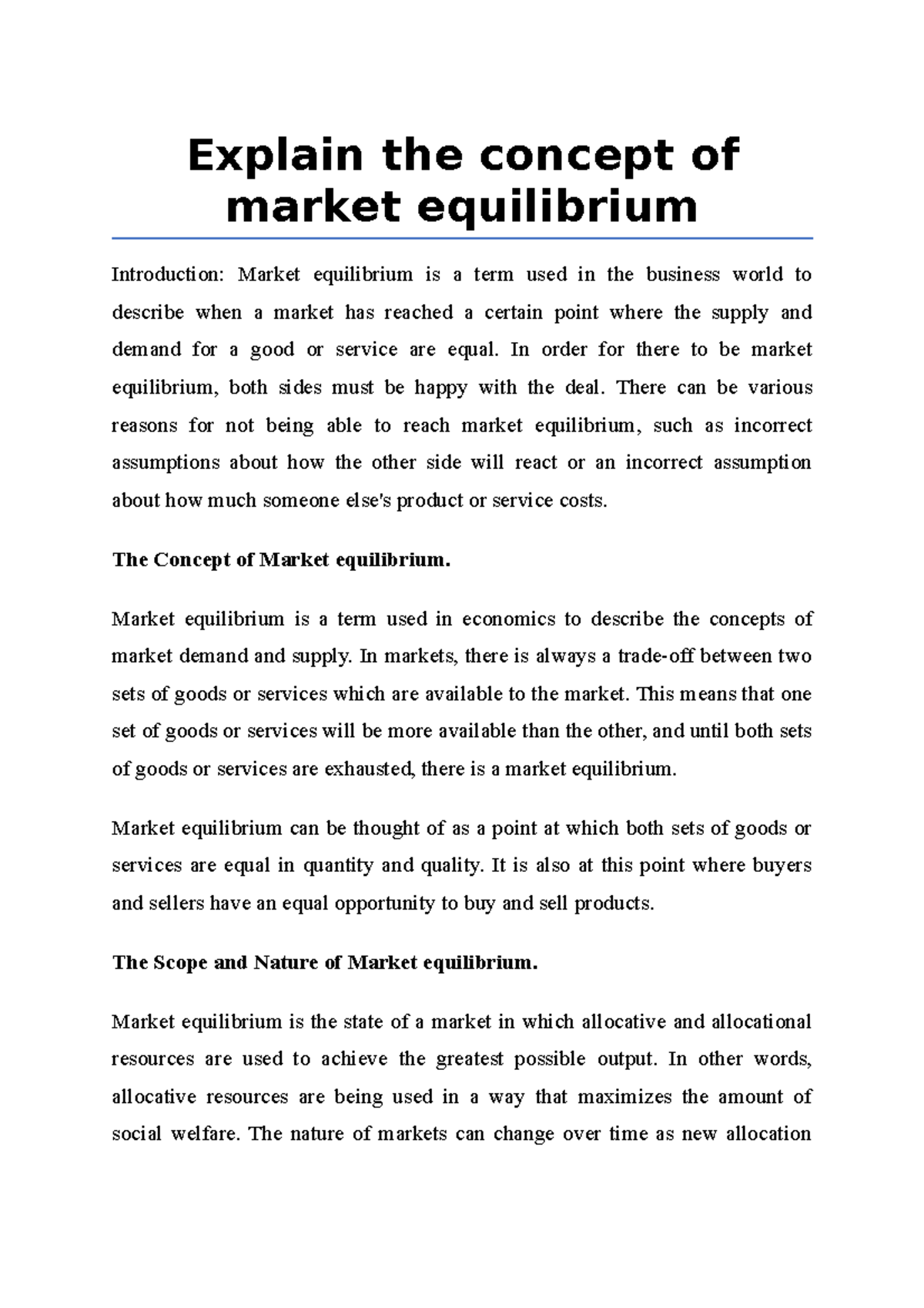 Explain the concept of market equilibrium - Explain the concept of ...