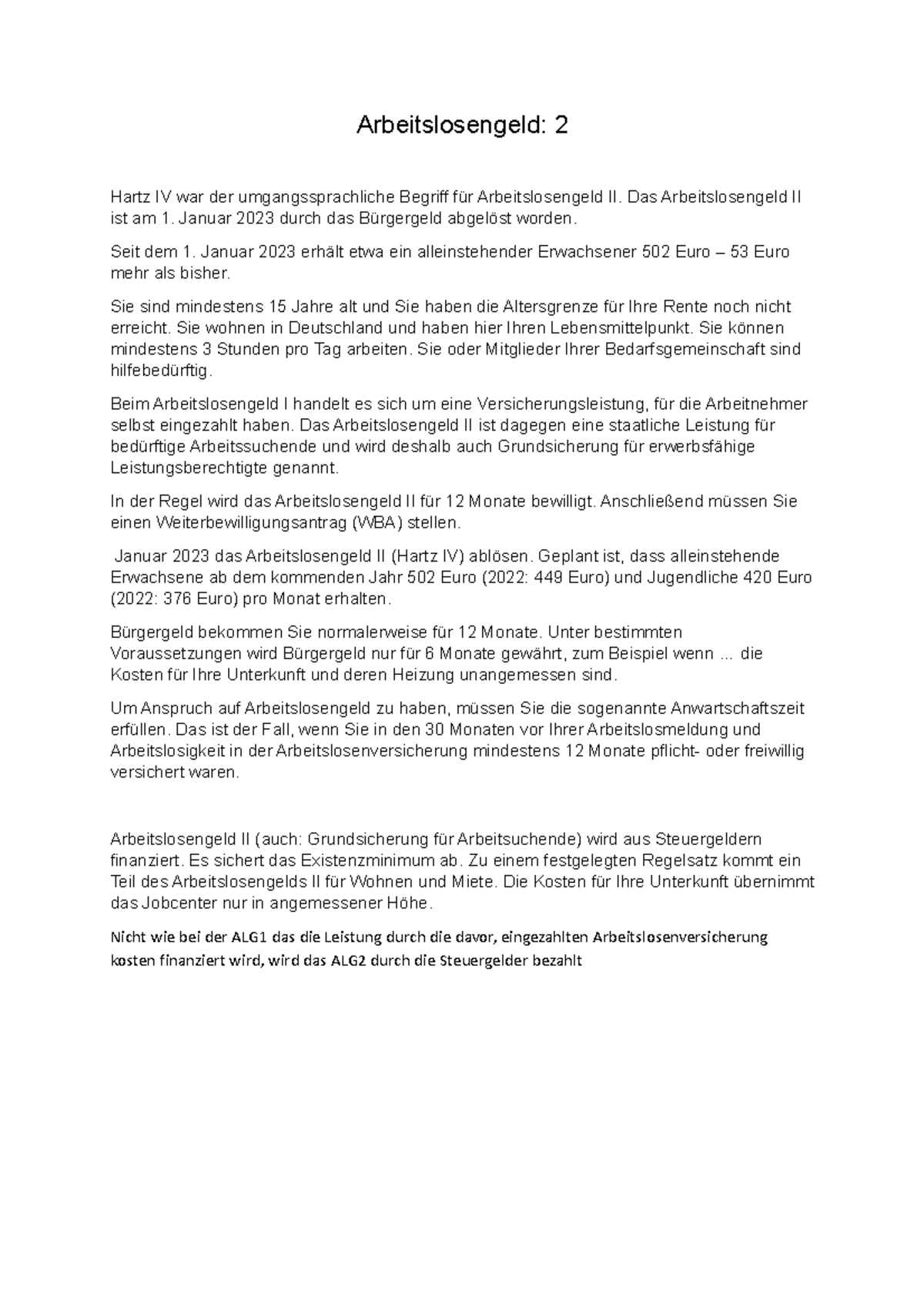Arbeitslosengeld 2 - Sozialkunde - Arbeitslosengeld: 2 Hartz IV war der ...