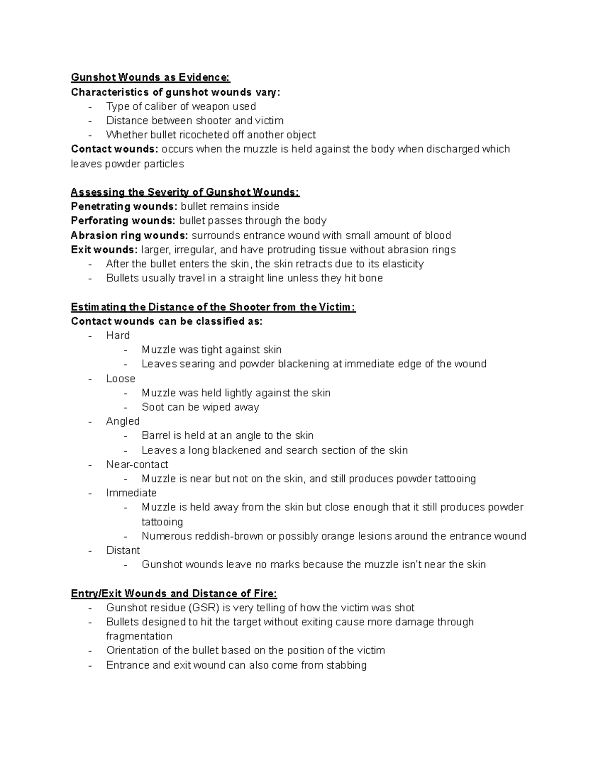CJST 9 - notes - Gunshot Wounds as Evidence: Characteristics of gunshot ...