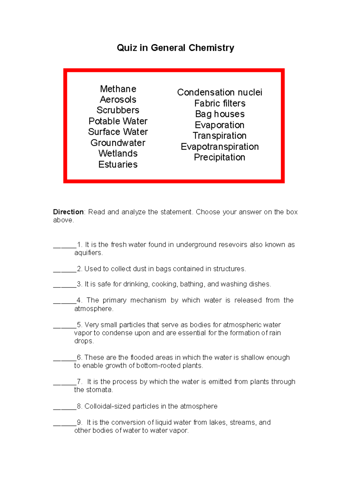 Practice Test in General Chemistry 2 - Quiz in General Chemistry ...