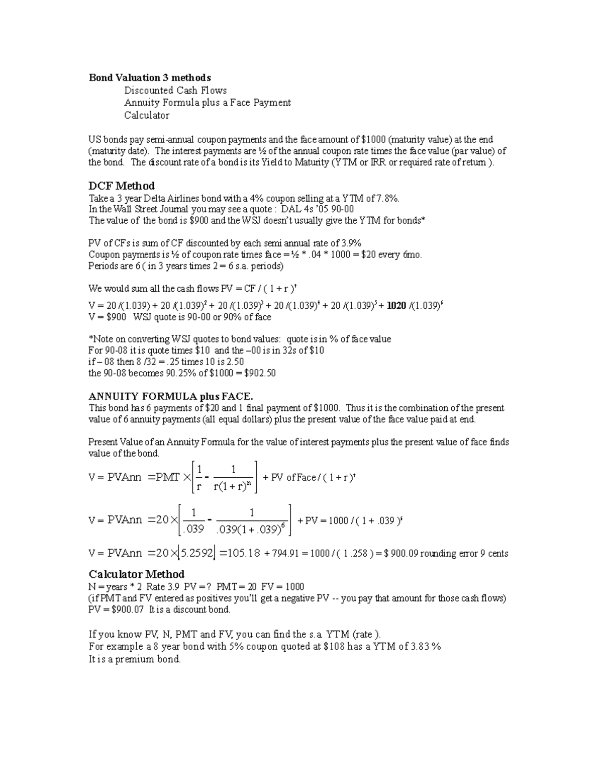 L1 Bond Valuation 3 methods - Bond Valuation 3 methods Discounted Cash ...