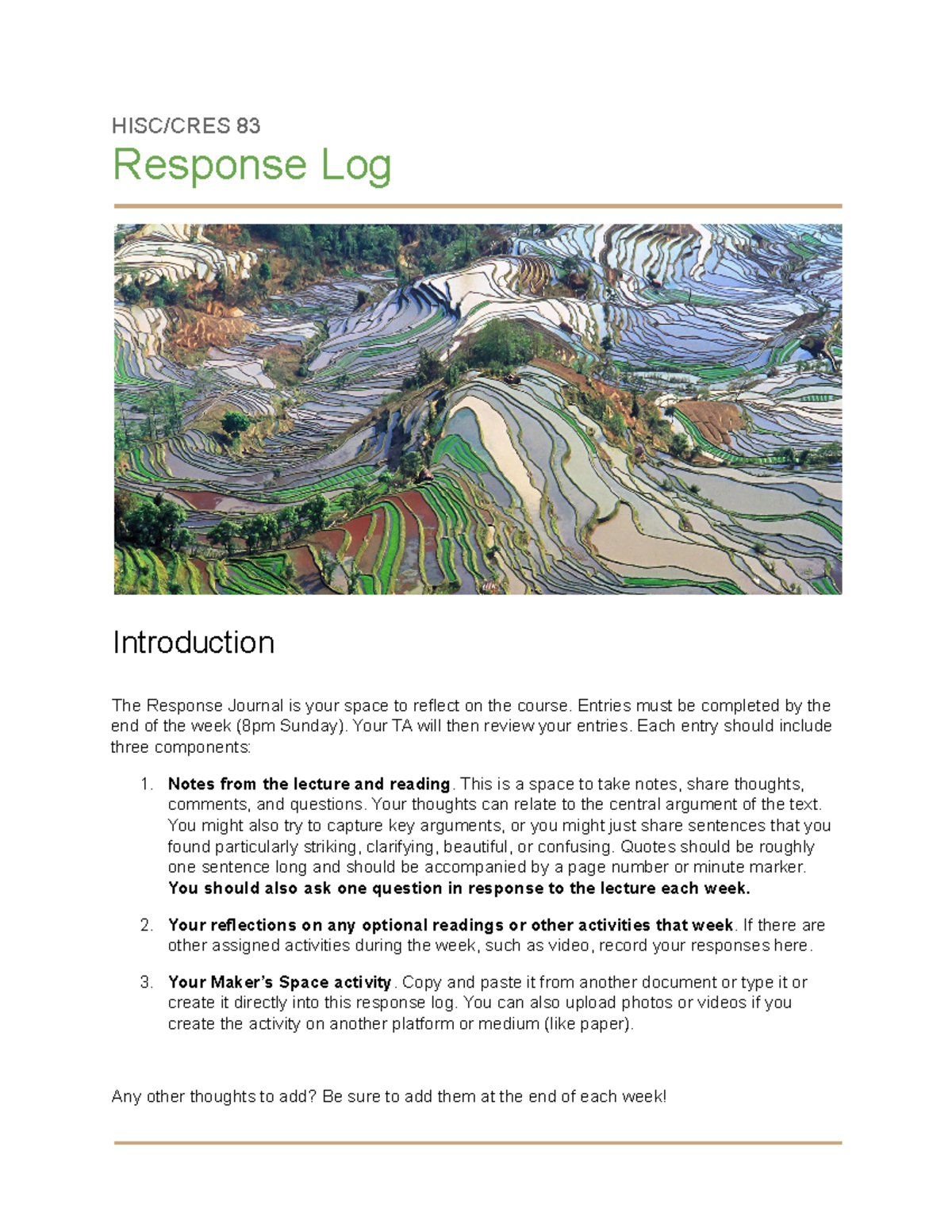 HISC CRES 83 Response Log-2 - HISC/CRES 83 Response Log Introduction ...