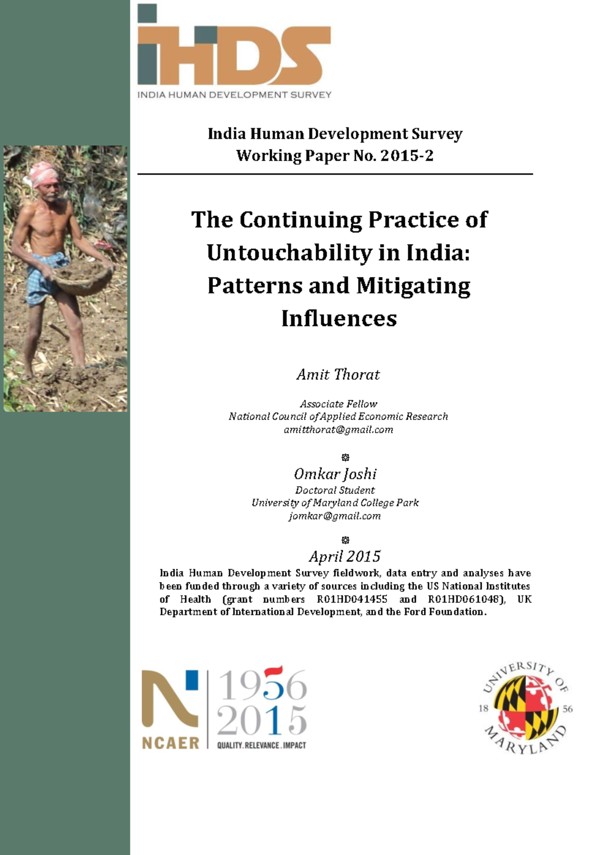 Thorat Joshi 3 - Amazing - India Human Development Survey Working Paper ...