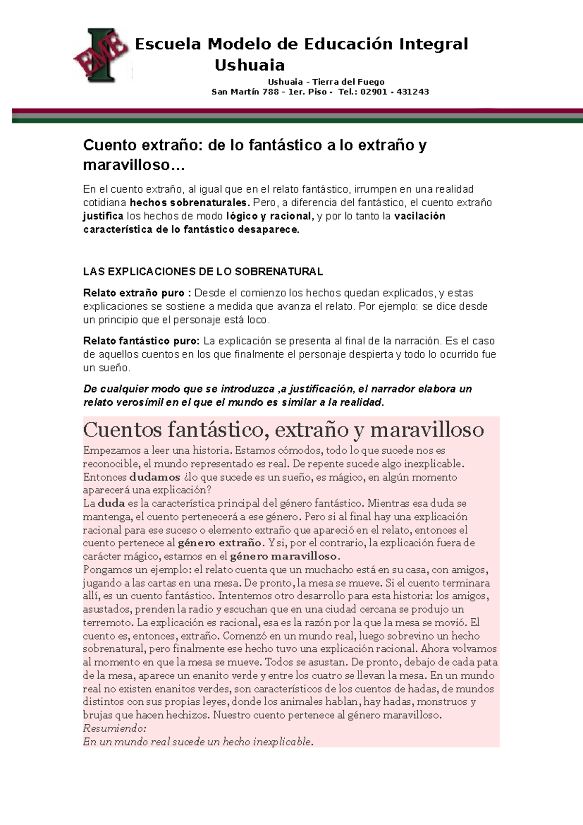 Cuento extraño, fantástico y maravilloso. EMEI - Escuela Modelo de ...