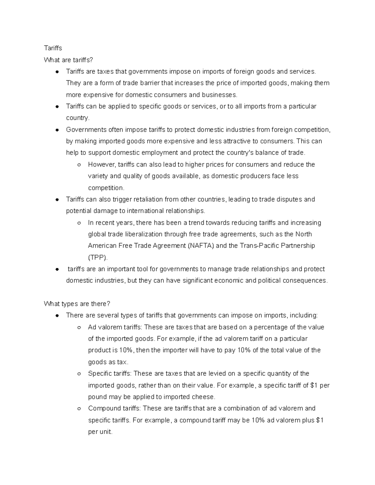 ECO 101 Tariffs - Tariffs What are tariffs? Tariffs are taxes that ...