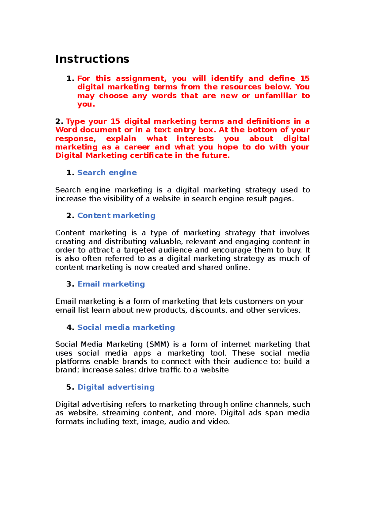 15 digital marketing terms - You may choose any words that are new or ...
