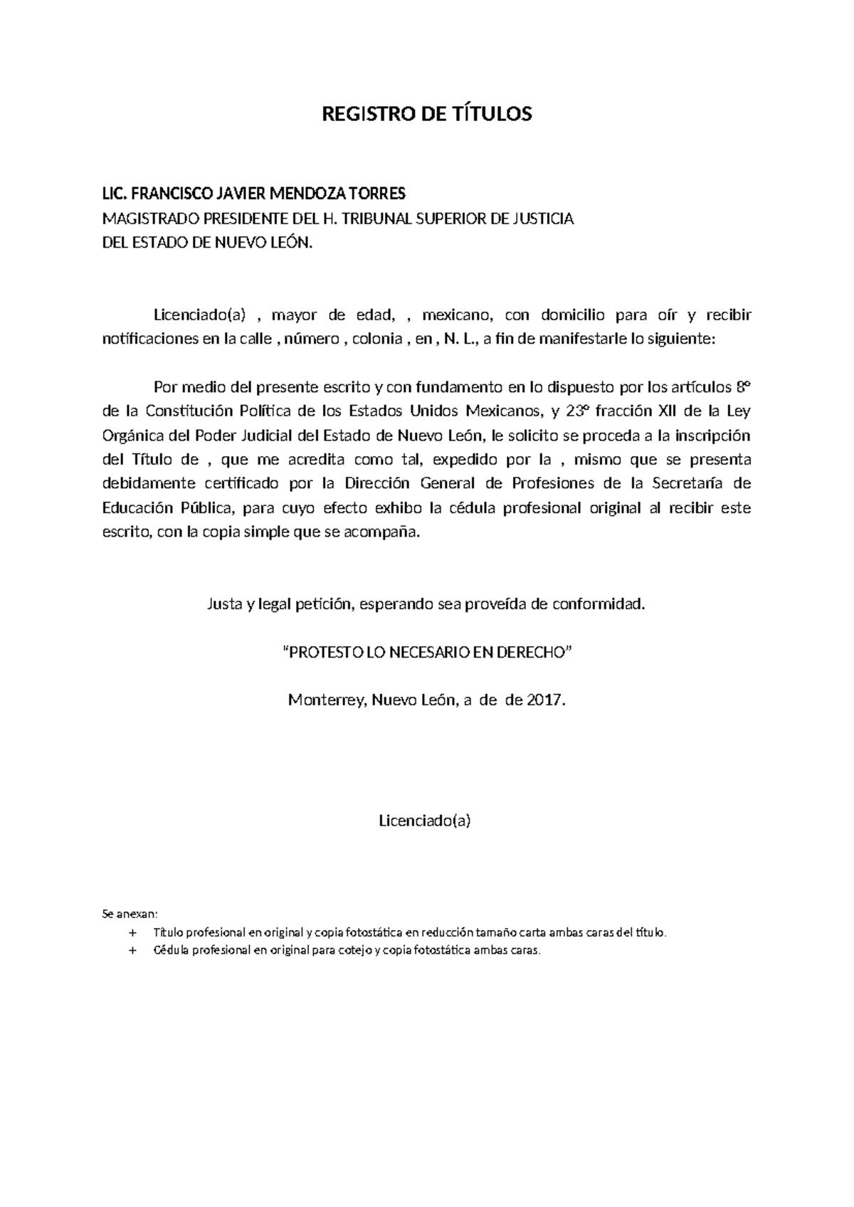 Plantilla escrito registro titulos - REGISTRO DE TÍTULOS LIC. FRANCISCO ...